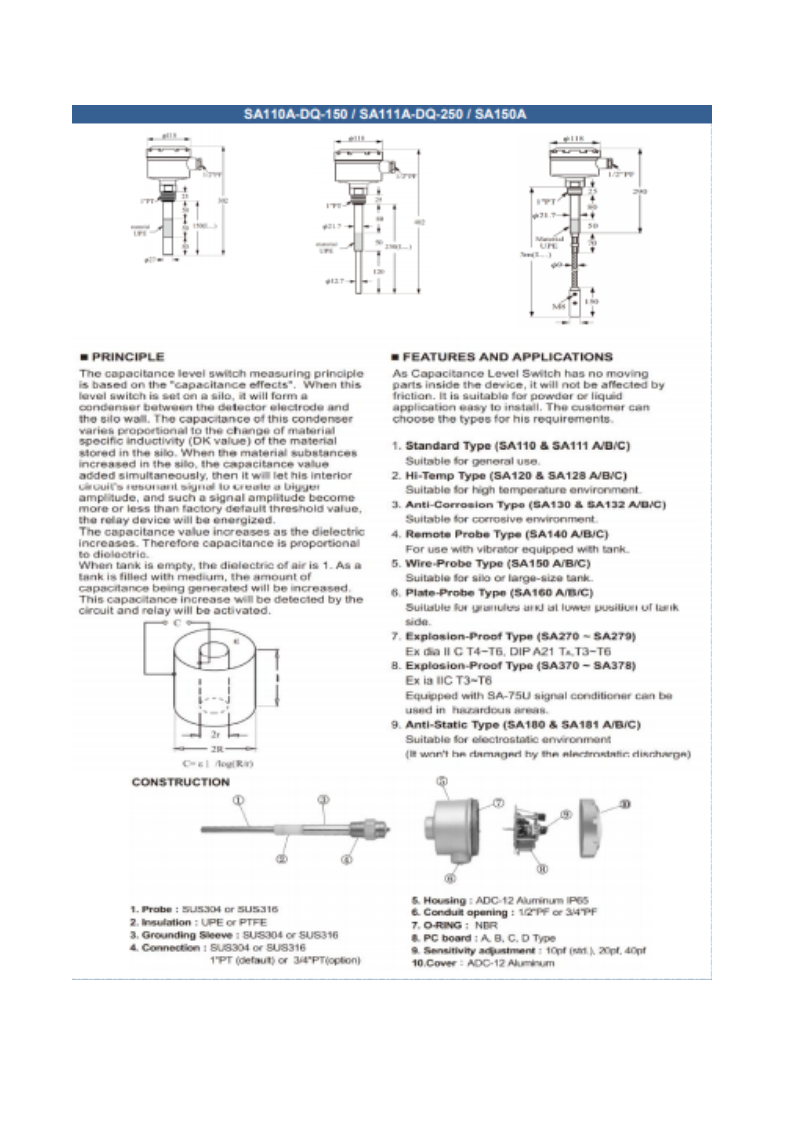 CAPACITIVE LEVEL SWITCH – ALF Electrical